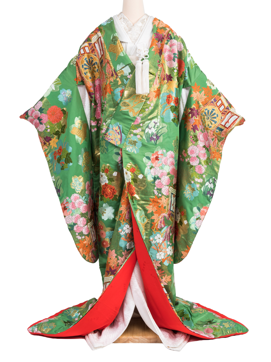 花嫁色打掛け朱色/金刺繍鶴/松竹梅模様|白無垢・色打掛 花嫁色打掛け朱色/金刺繍鶴/松竹梅模様|白無垢・色打掛